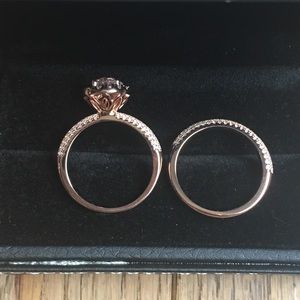 Jewelry | 2pcs Rose Gold Engagement Ring Wedding Band Set | Poshmark